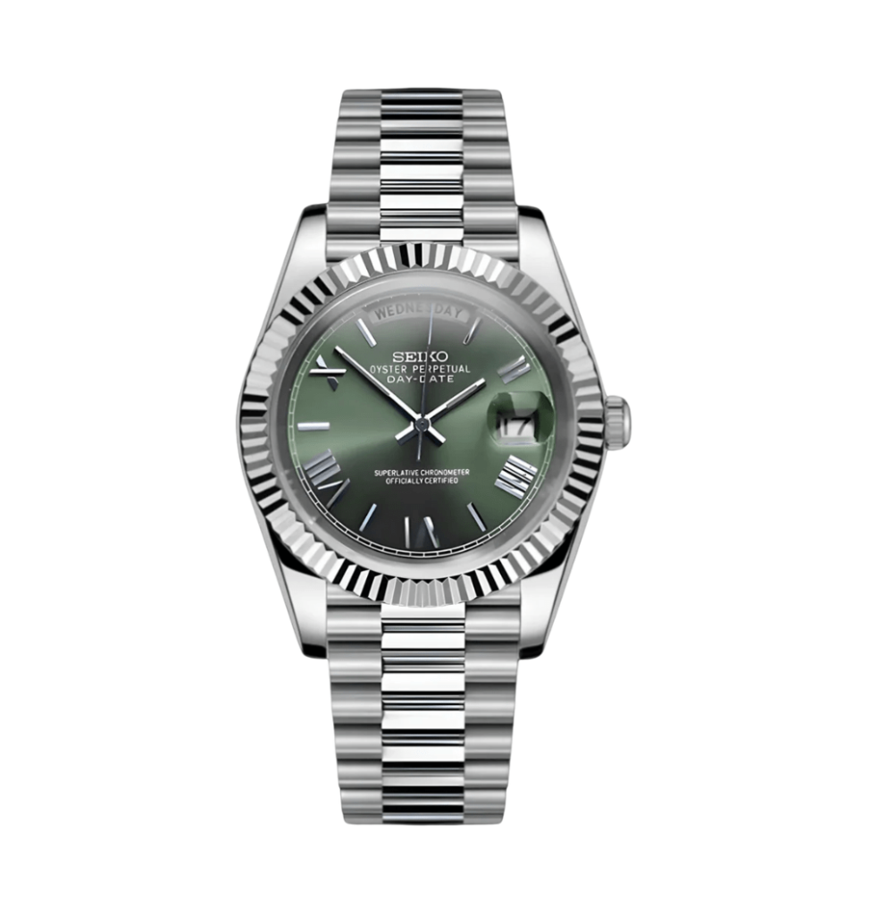 Seiko Mod Day-Date Silver Green – customseikomods.com